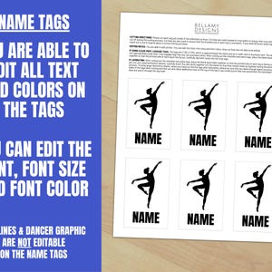 Editable Dance Bag Tag Insert, Custom Dance Equipment Gear Checklist ...