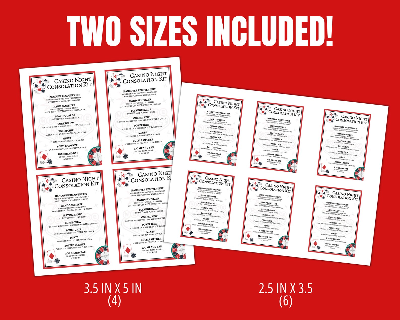Casino Night Consolation Kit Gift Tags, Casino Party Favor, Girls Night ...