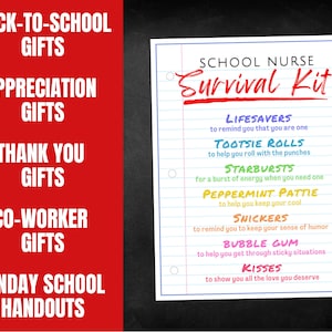 School Nurse Survival Kit Gift Tags, Registered Nurse Appreciation ...