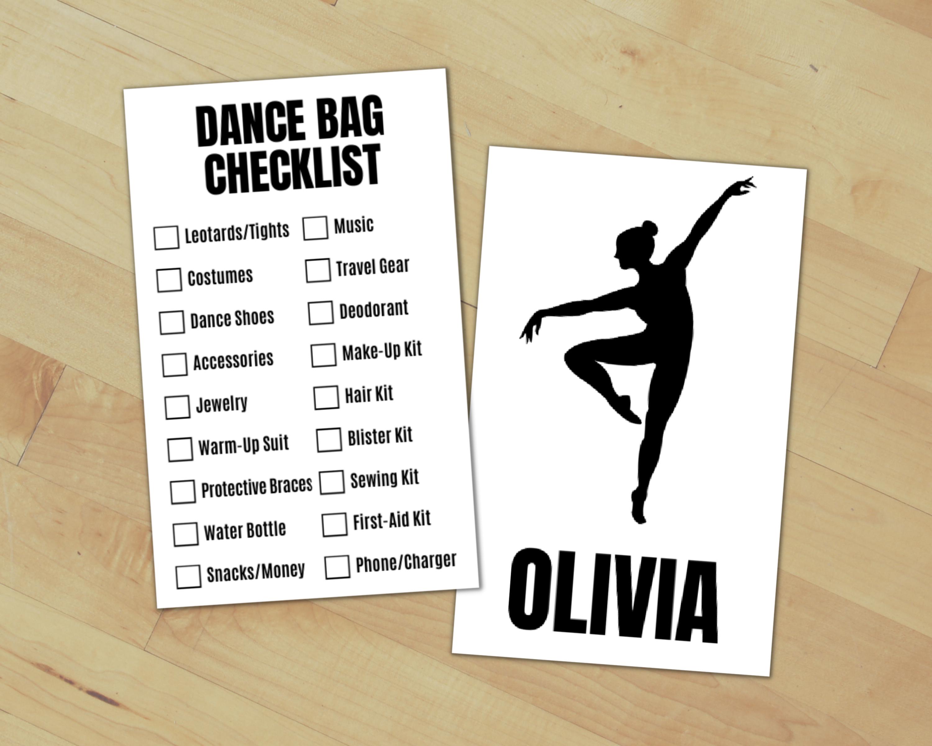 Editable Dance Bag Tag Insert, Custom Dance Equipment Gear Checklist ...