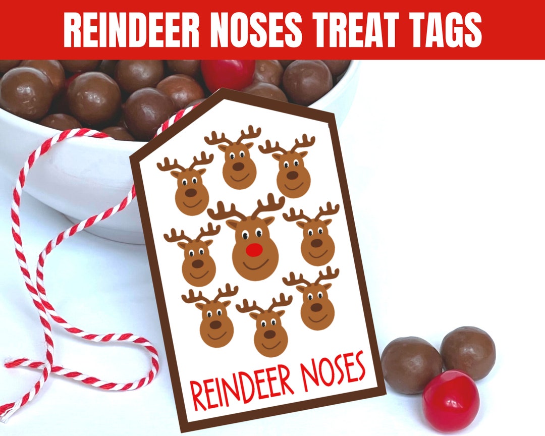 Reindeer Noses Treat Tags, Party Favor Treat Bag Tags, Christmas ...