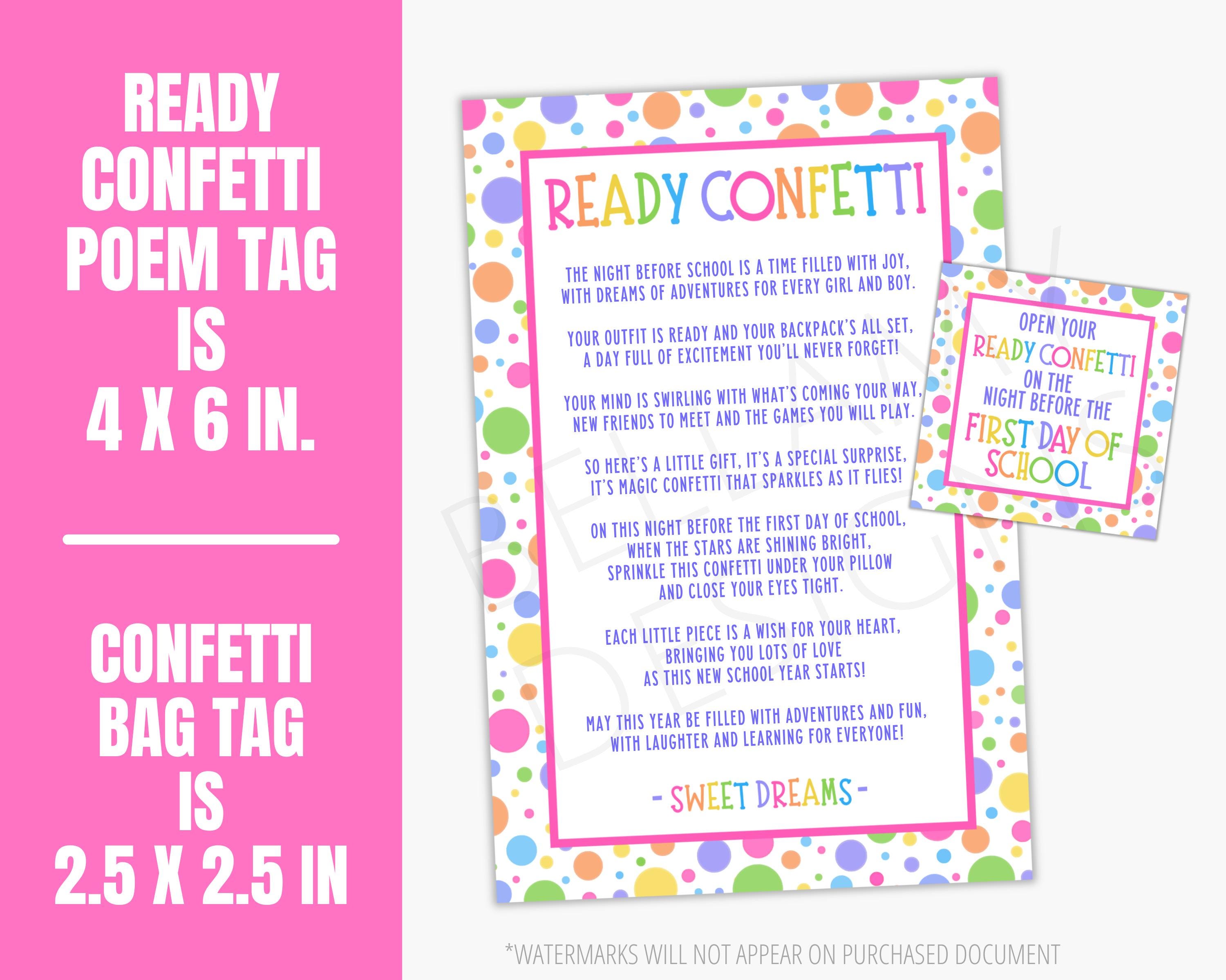Ready Confetti Poem Gift Tags, Night Before First Day of School, Back ...