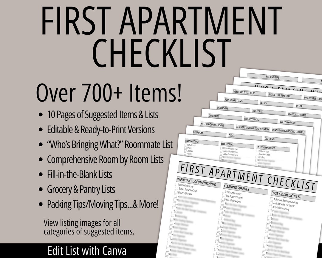 First Apartment Checklist Printable, Apartment Essentials Packing ...