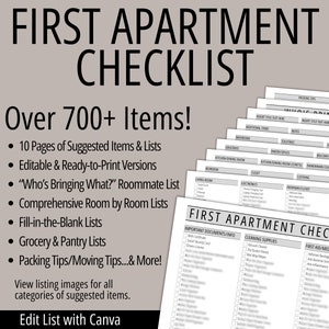 First Apartment Checklist Printable, Apartment Essentials Packing ...