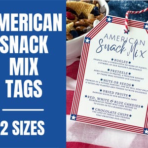 American Snack Mix Tags, Printable Red White & Blue Gift or Favor Cards ...