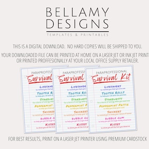 Paraprofessional Survival Kit Tag, Appreciation Gift Tags, Goodie Bag ...