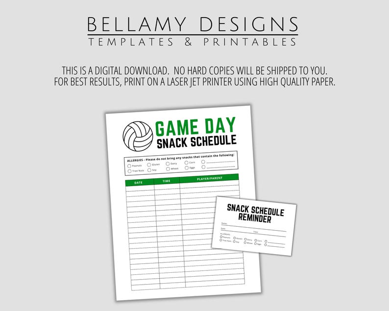 EDITABLE Volleyball Snack Schedule Sign up Sheet, Mens & Womens Vball ...