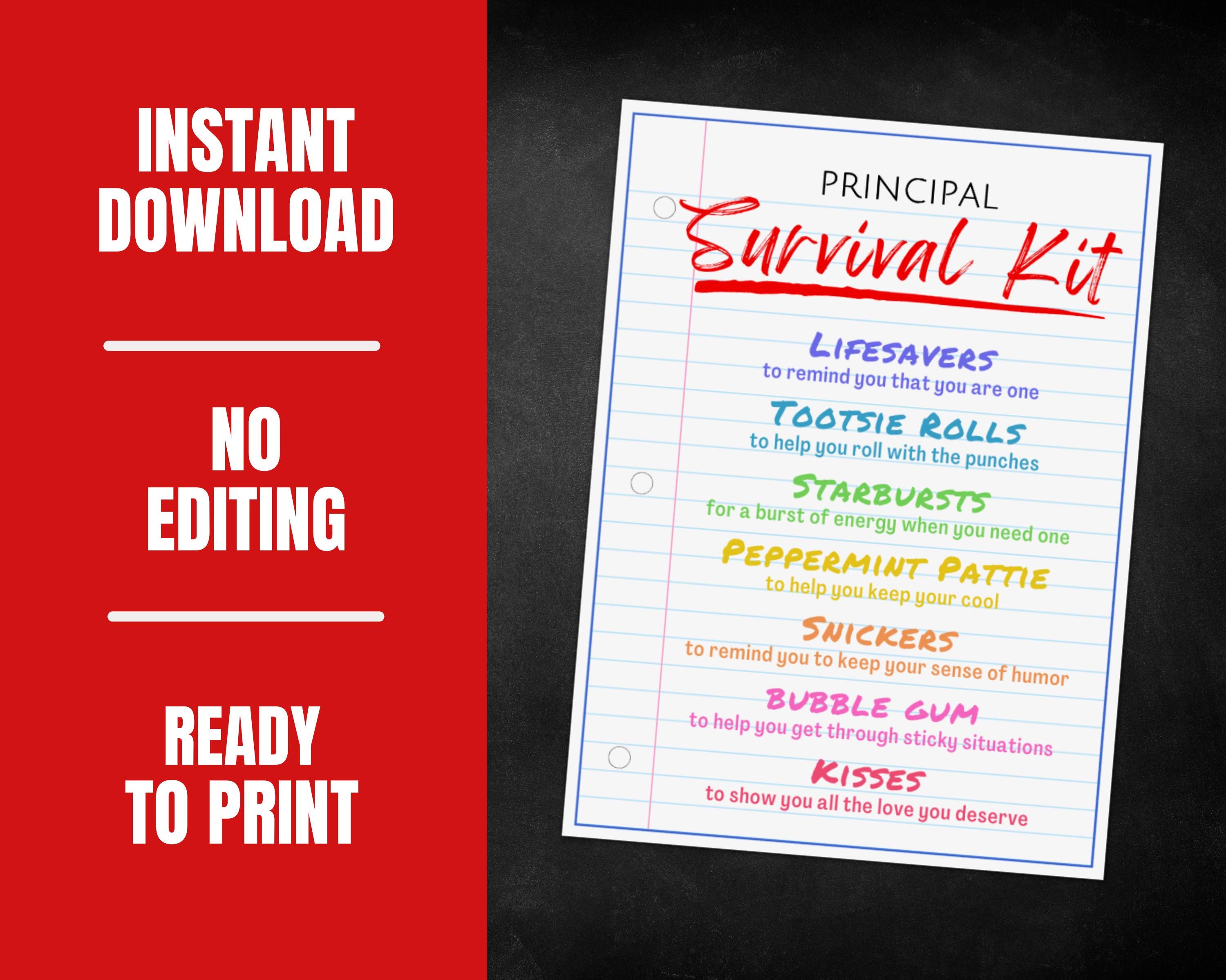Principal Survival Kit Gift Tag, School Principal Day Thank You Card ...