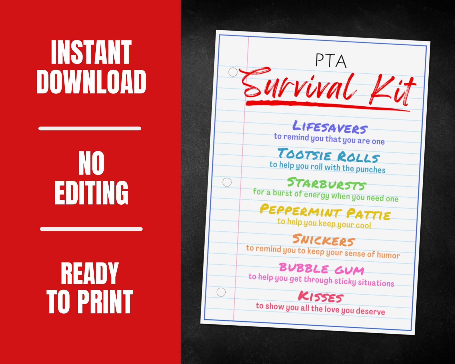 PTA Parent Teacher Association Survival Kit Gift Tags, PTA Appreciation ...
