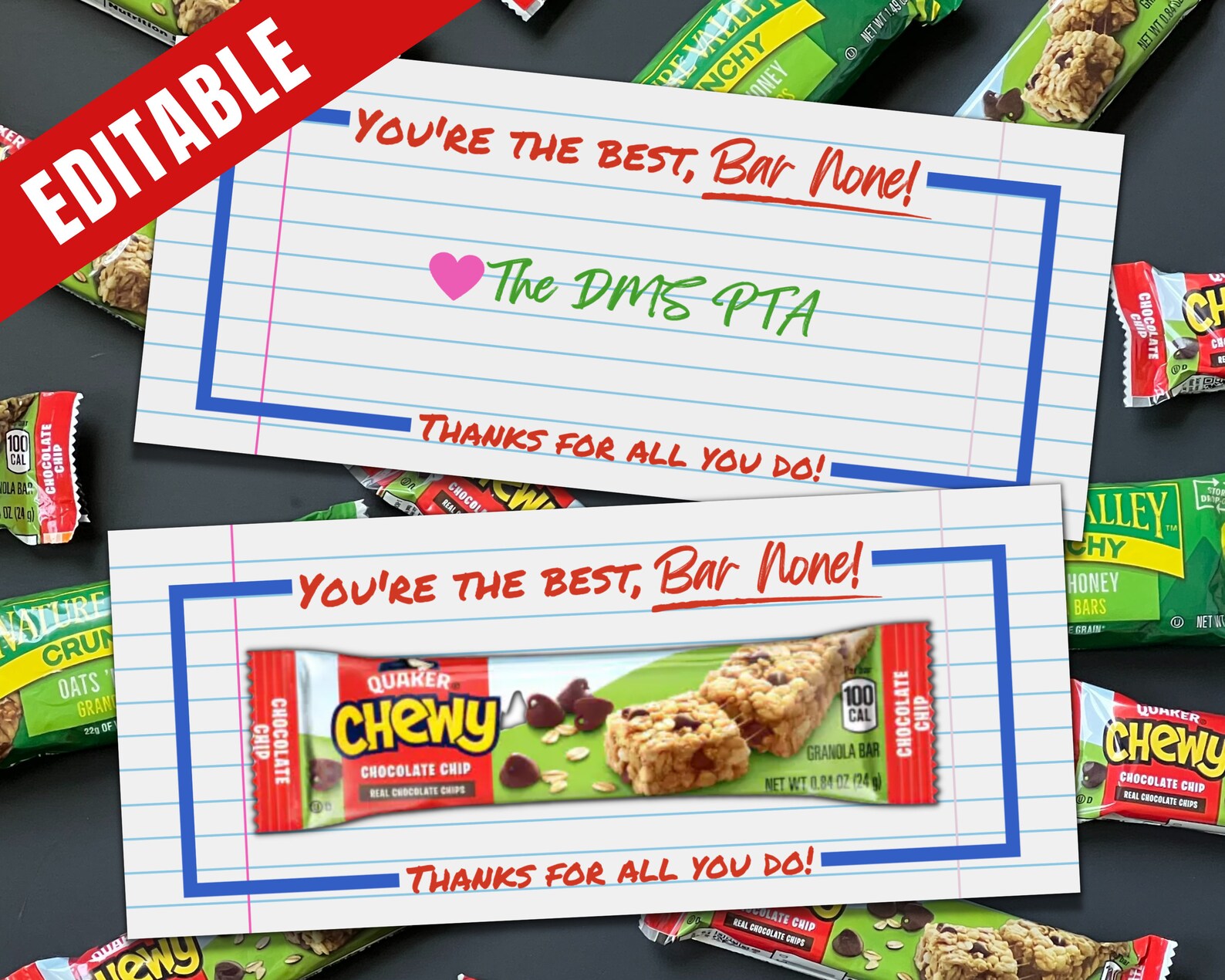 Editable Granola Bar Tag You're the Best Bar None Thank - Etsy