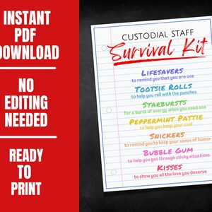 Custodial Staff Survival Kit Gift Tags, School Custodian Staff ...