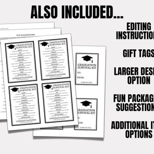 Editable Graduation Survival Kit Gift Tags, Graduation Party Favors ...