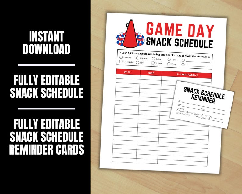 EDITABLE Cheerleading Snack Schedule Sign up Sheet, Cheer Game Day ...