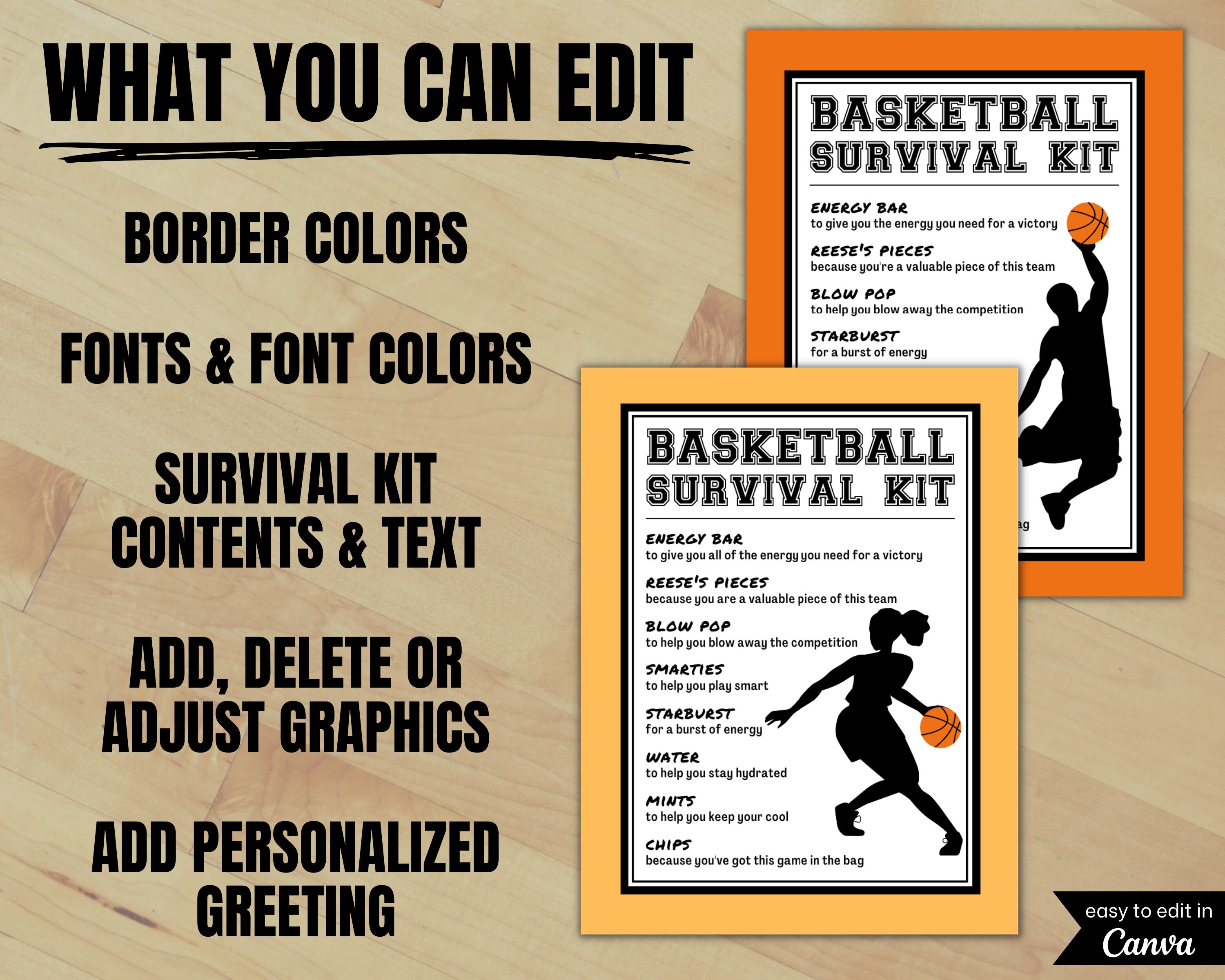 Editable Basketball Survival Kit Tag Boys & Girls Basketball - Etsy