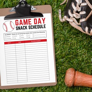 EDITABLE Baseball Snack Schedule Sign up Sheet, Baseball Team Tball ...