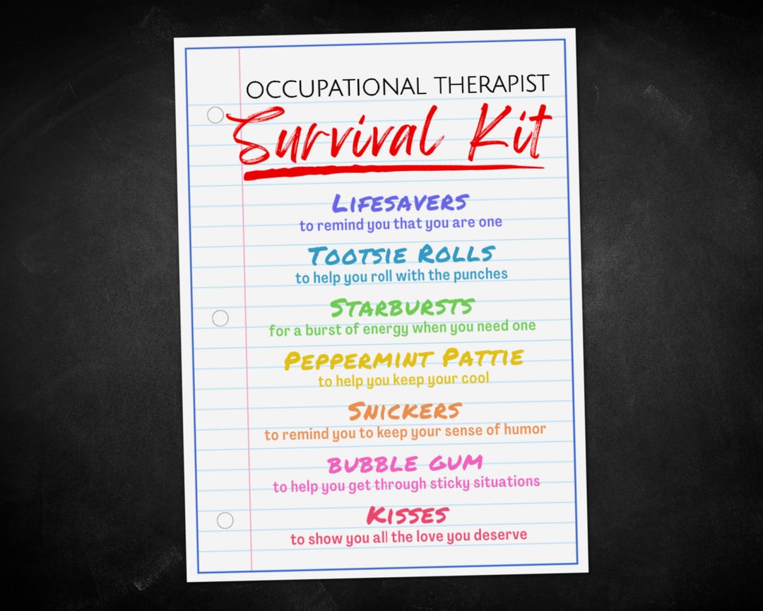 Occupational Therapist Survival Kit Gift Tag Topper, Occupational ...