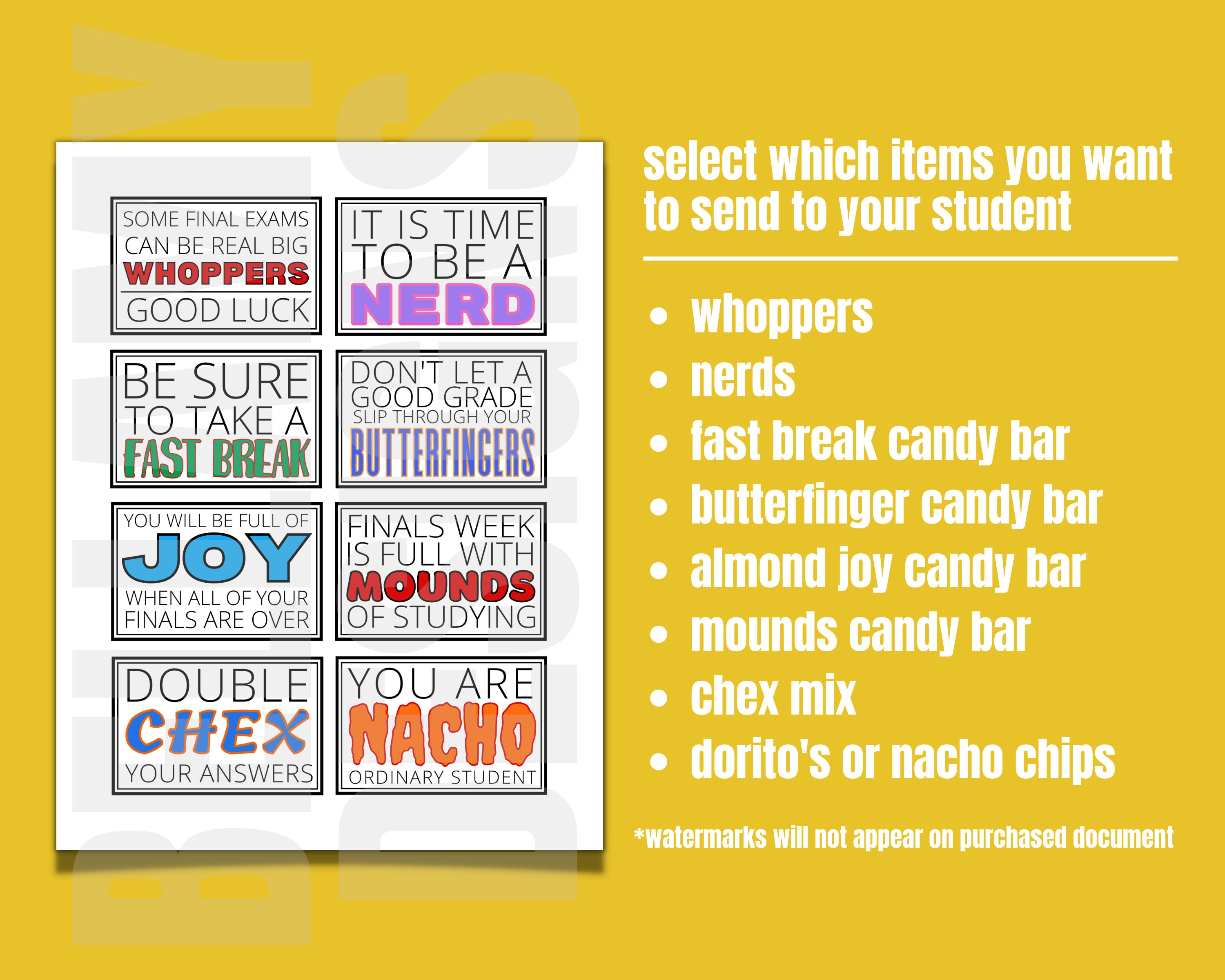 Finals Care Package Tags, Printable Gift Tags for Students, College ...