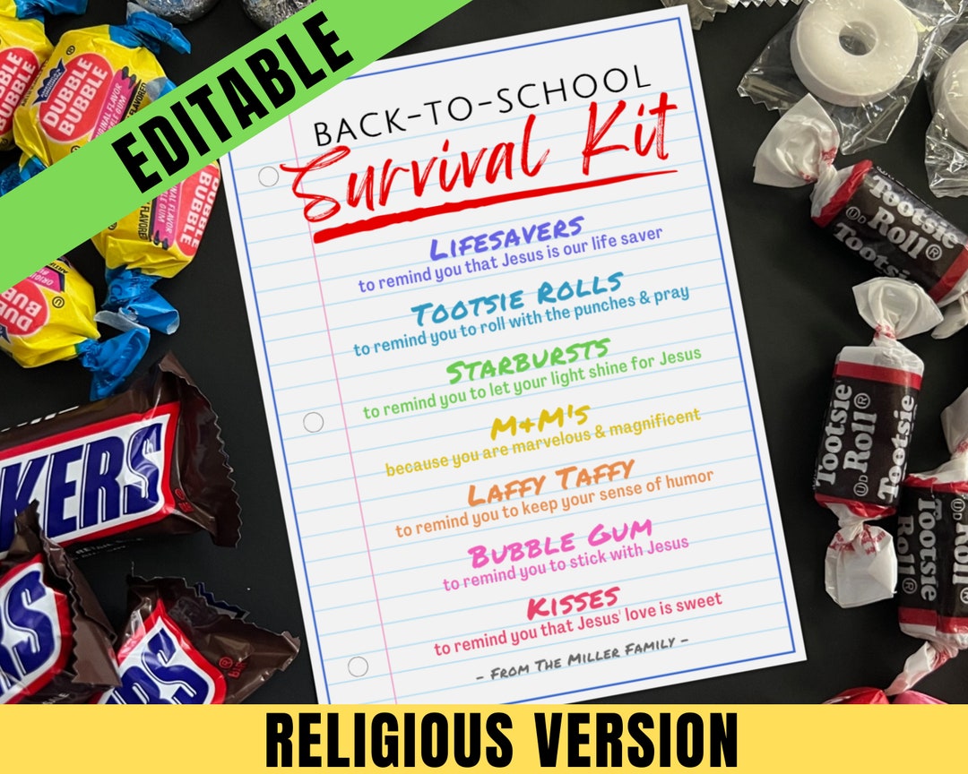 EDITABLE Religious Back to School Survival Kit Gift Tag, Teacher ...
