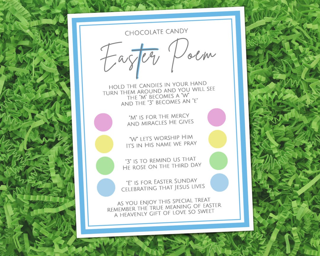 Easter Poem Chocolate Candy Gift Tags, Easter Basket Stuffer Treat Card ...