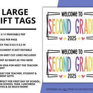 Welcome to Second Grade Gift Tag, Back to School Treat First Day of ...