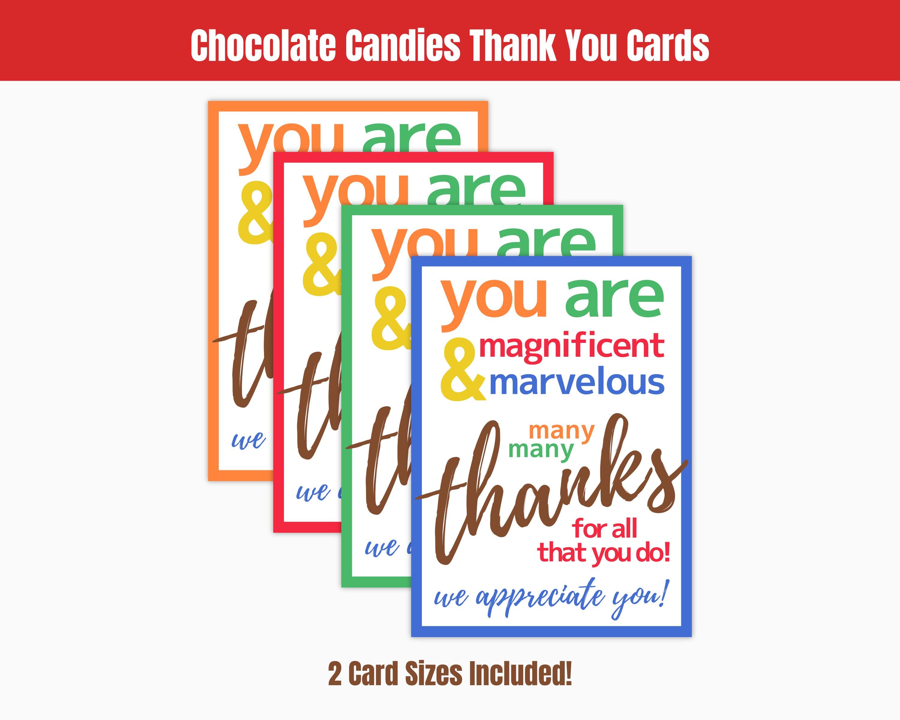Chocolate Candies Thank You Gift Tags, Team Work Staff Appreciation Day ...