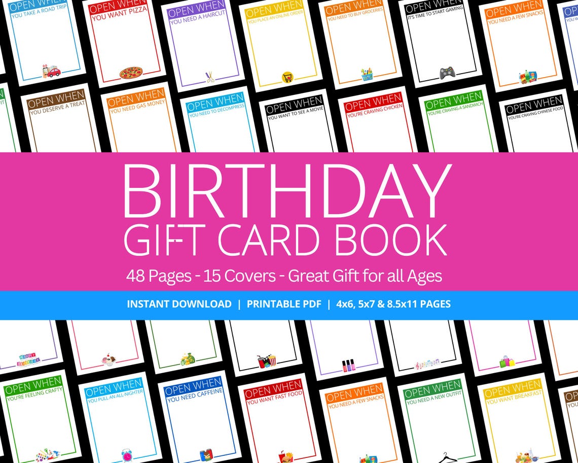 PRINTABLE Birthday Gift Card Book, Open When Gift Card Holder for ...