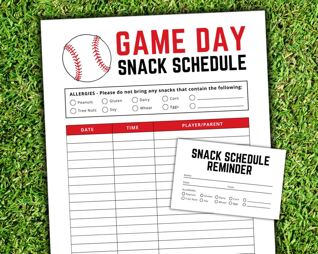 EDITABLE Baseball Snack Schedule Sign up Sheet, Baseball Team Tball ...