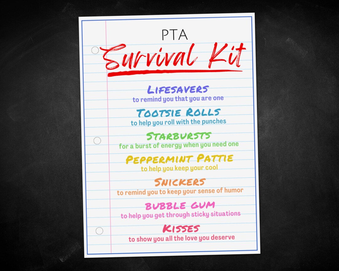 PTA Parent Teacher Association Survival Kit Gift Tags, PTA Appreciation ...
