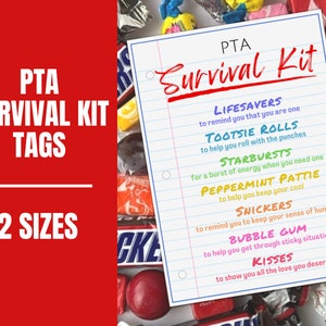 PTA Parent Teacher Association Survival Kit Gift Tags, PTA Appreciation ...