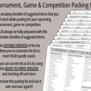 Sports Packing List, Tournament Game Competition Checklist for Athletes ...