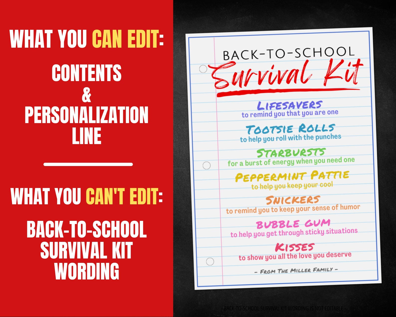 EDITABLE Back to School Survival Kit Treat Bag Tag, Teacher & Staff ...