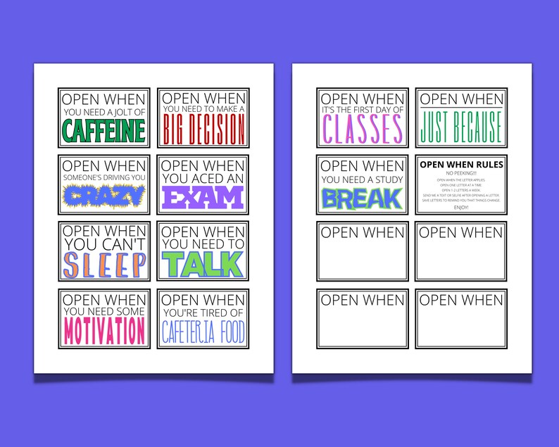 Open When Letters Printable Envelope Labels or Cards College - Etsy