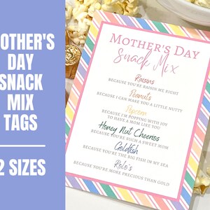 Mother's Day Snack Mix Printable Gift Tags, Moms Day Printable Treat ...
