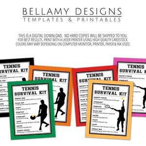 Tennis Survival Kit Gift Tags, Boys Girls Tennis Match Day Treat ...