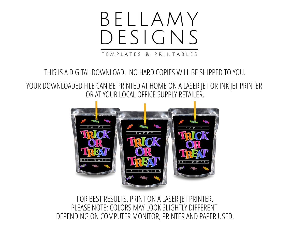 Halloween Juice Pouch Labels Wrappers Trick or Treat Party - Etsy