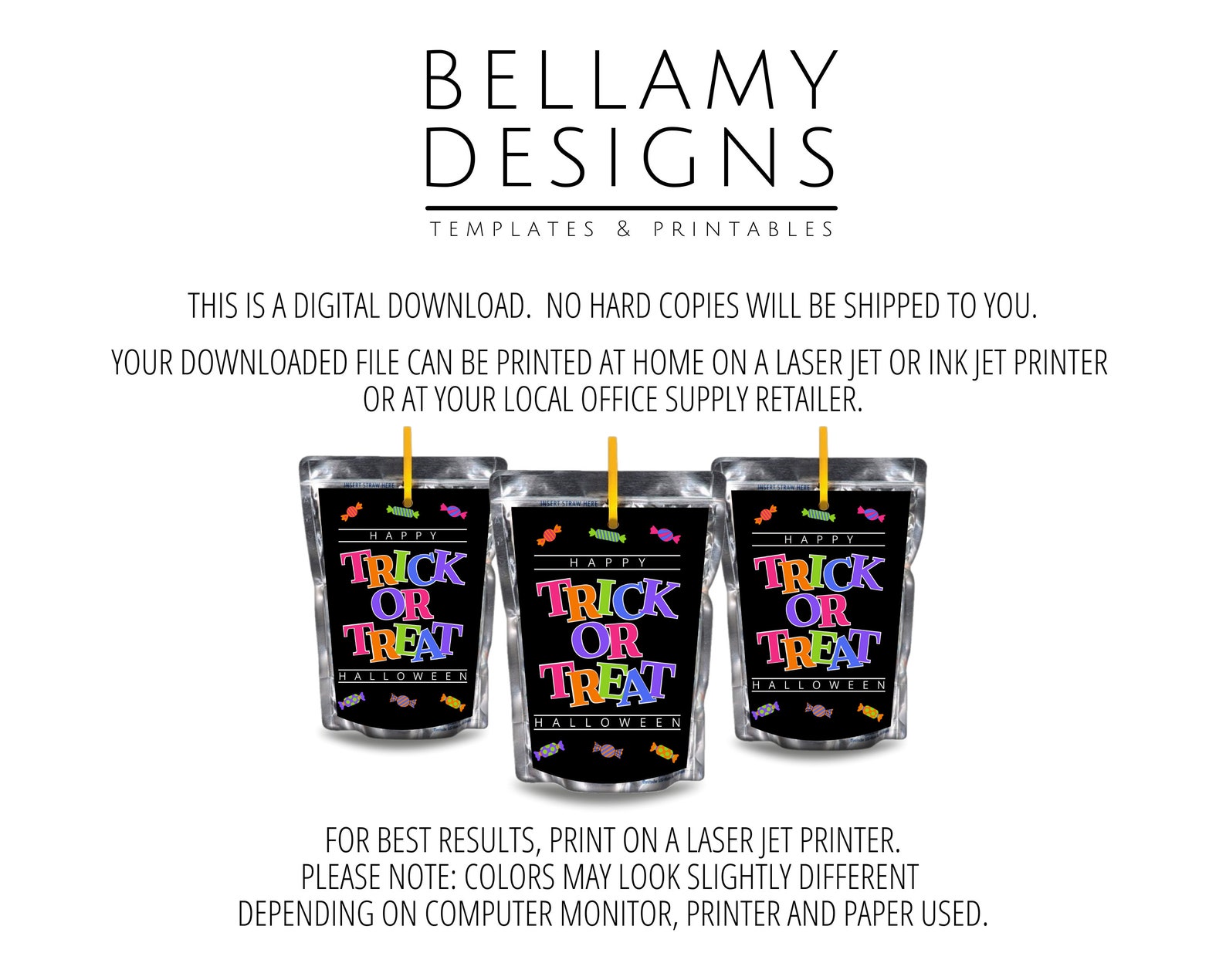 Halloween Juice Pouch Labels Wrappers Trick or Treat Party - Etsy