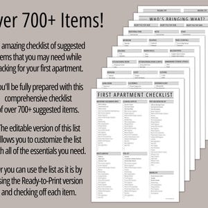 First Apartment Checklist Printable, Apartment Essentials Packing ...