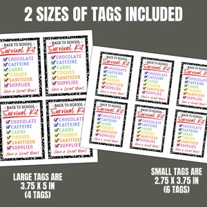 Back to School Survival Kit Gift Tags, Teacher Appreciation Staff ...