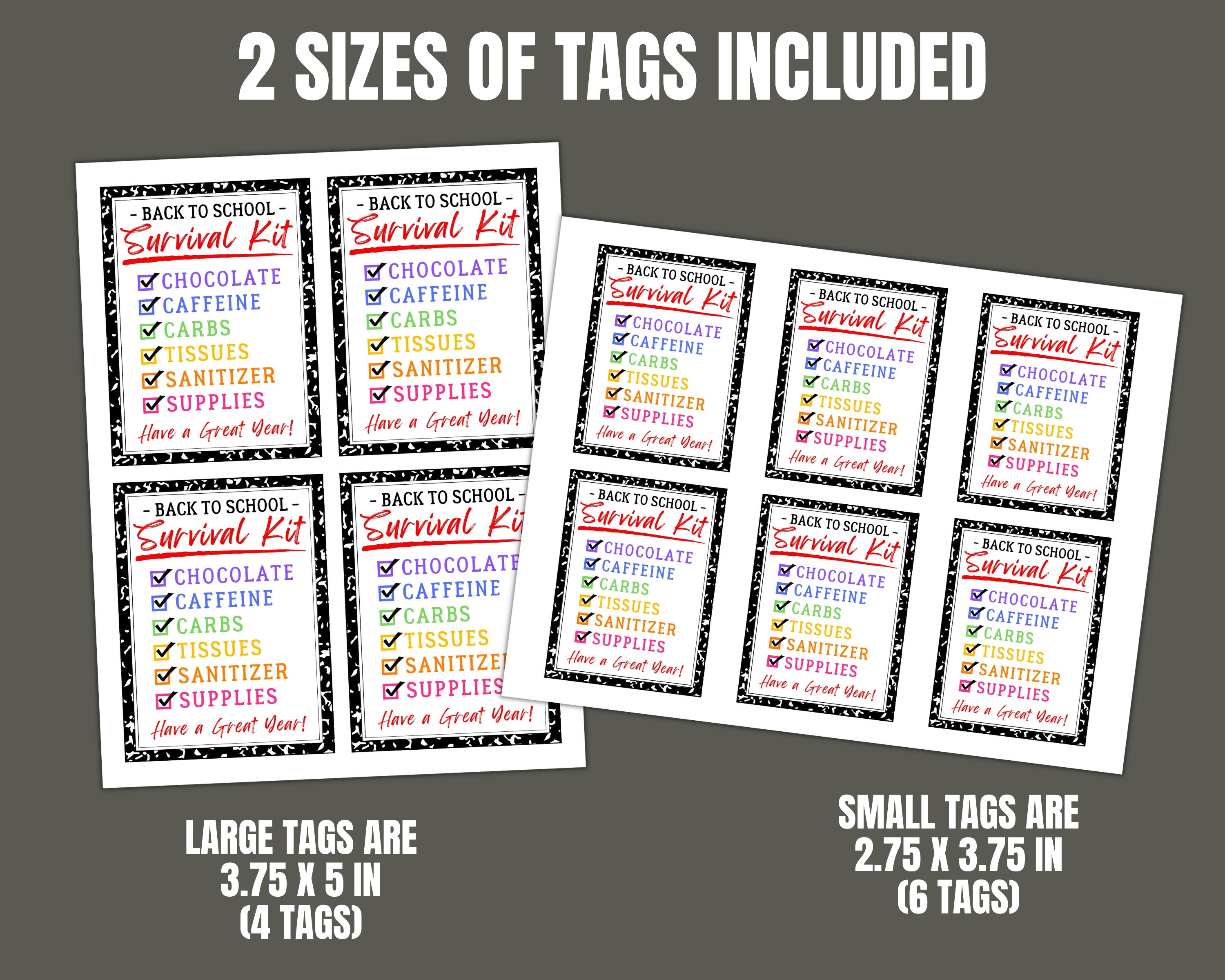 Back to School Survival Kit Gift Tags, Teacher Appreciation Staff ...