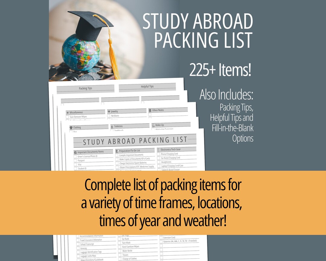 College Study Abroad Packing List, Semester Overseas Packing Checklist ...