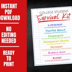 College Student Survival Kit Gift Tags, University Care Package for Son ...