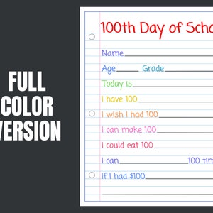 100th Day of School Worksheet Activity, Student Writing Activity ...