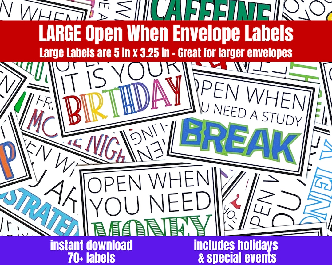 Large Open When Labels, Printable Envelope Labels & Cards, College Care ...