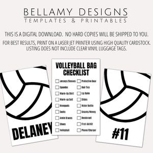 Editable Volleyball Bag Tag Insert, Custom Volleyball Equipment Gear ...