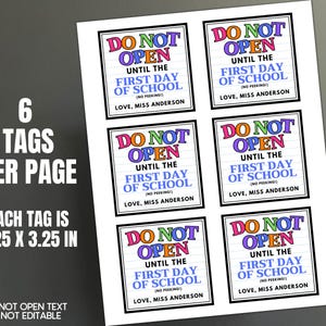 Do Not Open Until First Day of School Gift Tags, Mystery Gift Idea ...