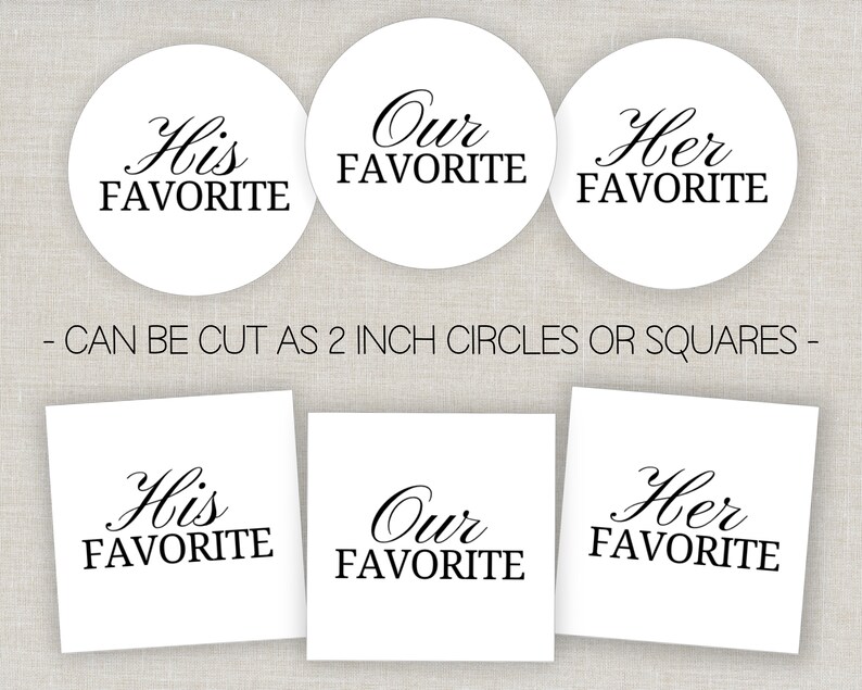 Printable His Her Our Favorite Sticker or Tag DIY Wedding - Etsy