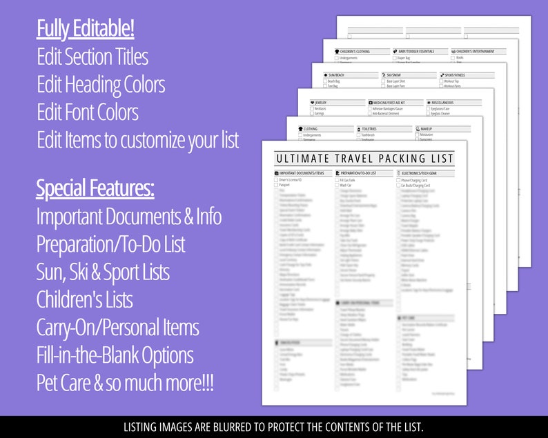 Ultimate Travel Packing List Printable Packing Planner List - Etsy