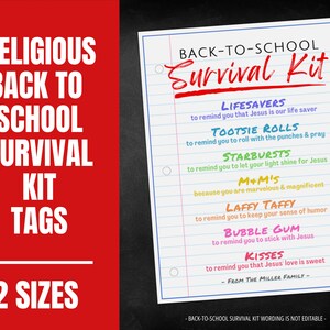 EDITABLE Religious Back to School Survival Kit Gift Tag, Teacher ...