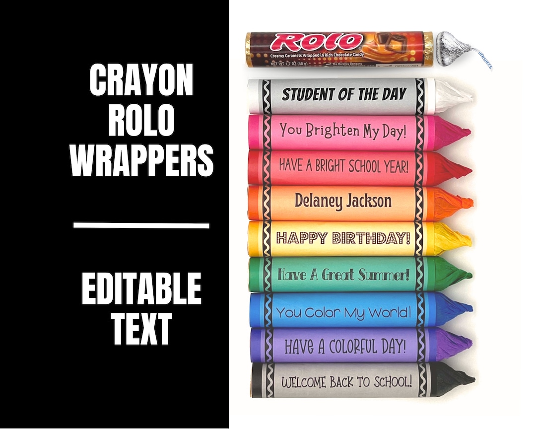 EDITABLE Crayon Rolo Wrappers, Party Favor Snack Treat, Back to School ...