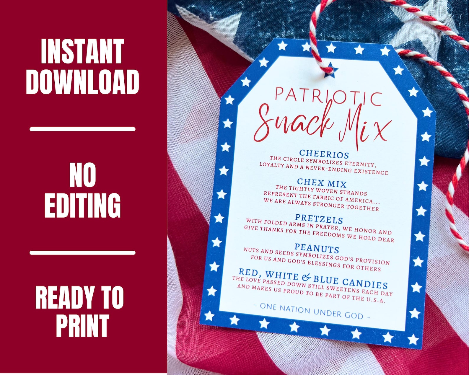 Patriotic Snack Mix Gift Tags, Independence Day or Veterans Day Party ...